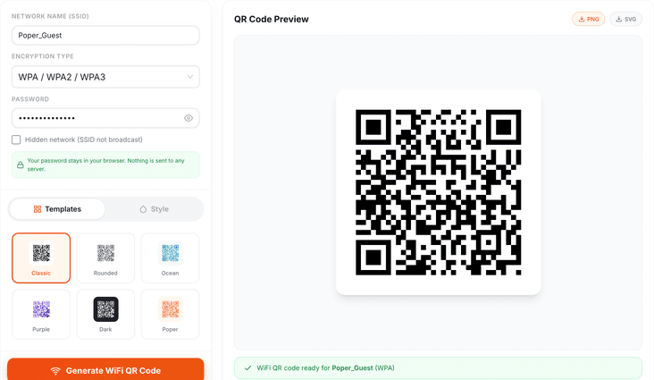 Free WiFi QR Code Generator - Poper
